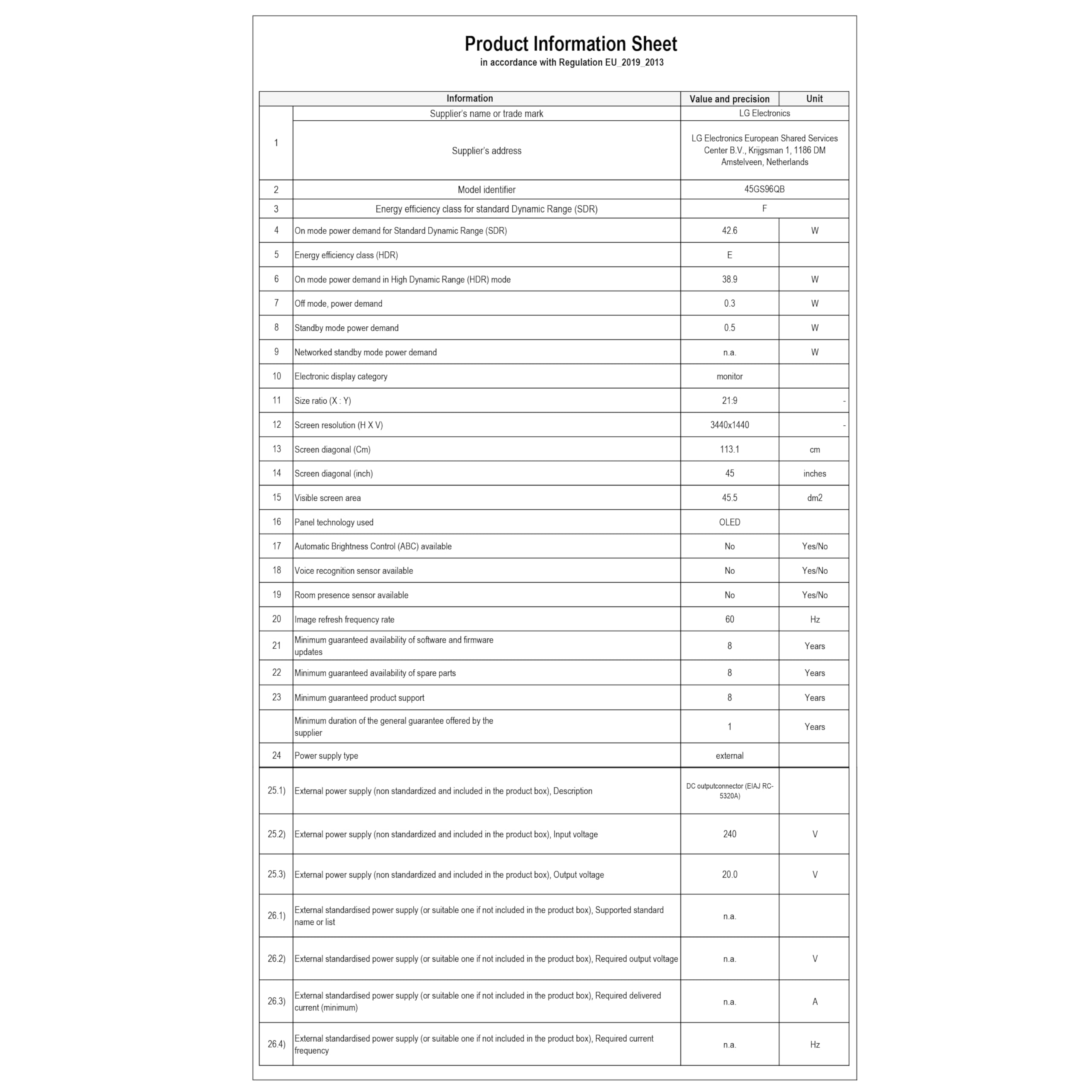 LG Ultragear Curved OLED Gaming Monitor 45GS96QB, 45 Inch, 1440p, 240Hz ...