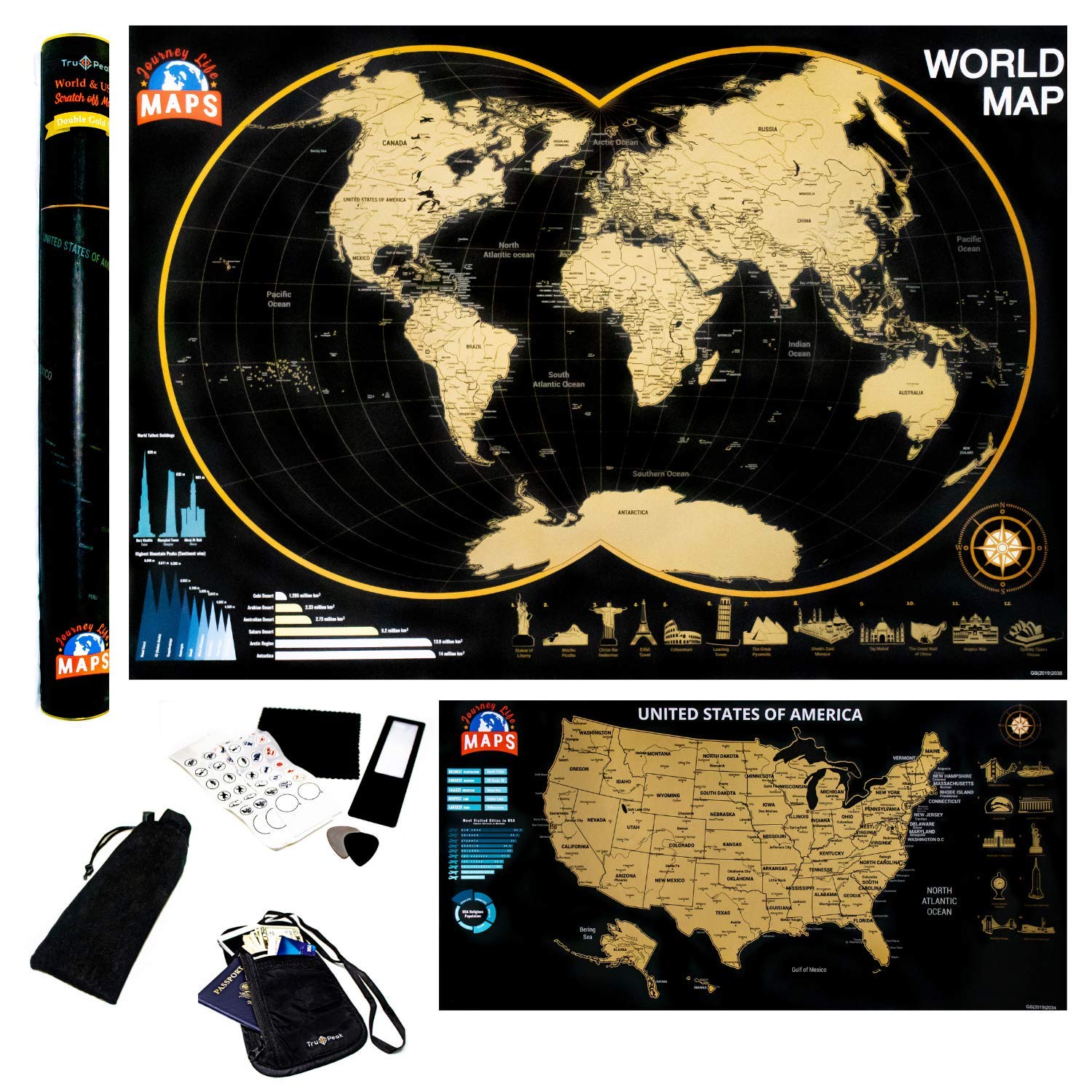 Buy Large World Scratch Off 33" x 23" - Small United States Scratch Off ...