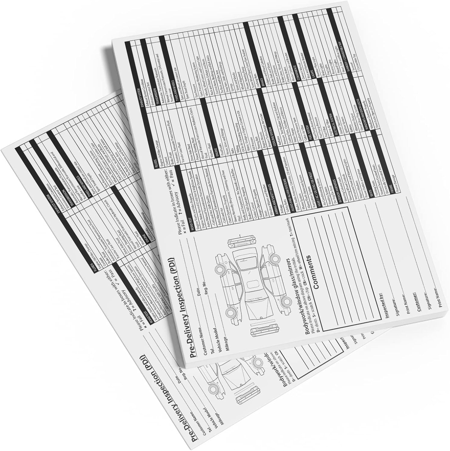 Vehicle Pre Sales/Delivery Inspection PDI Form NCR Pad - A4 2pt ...