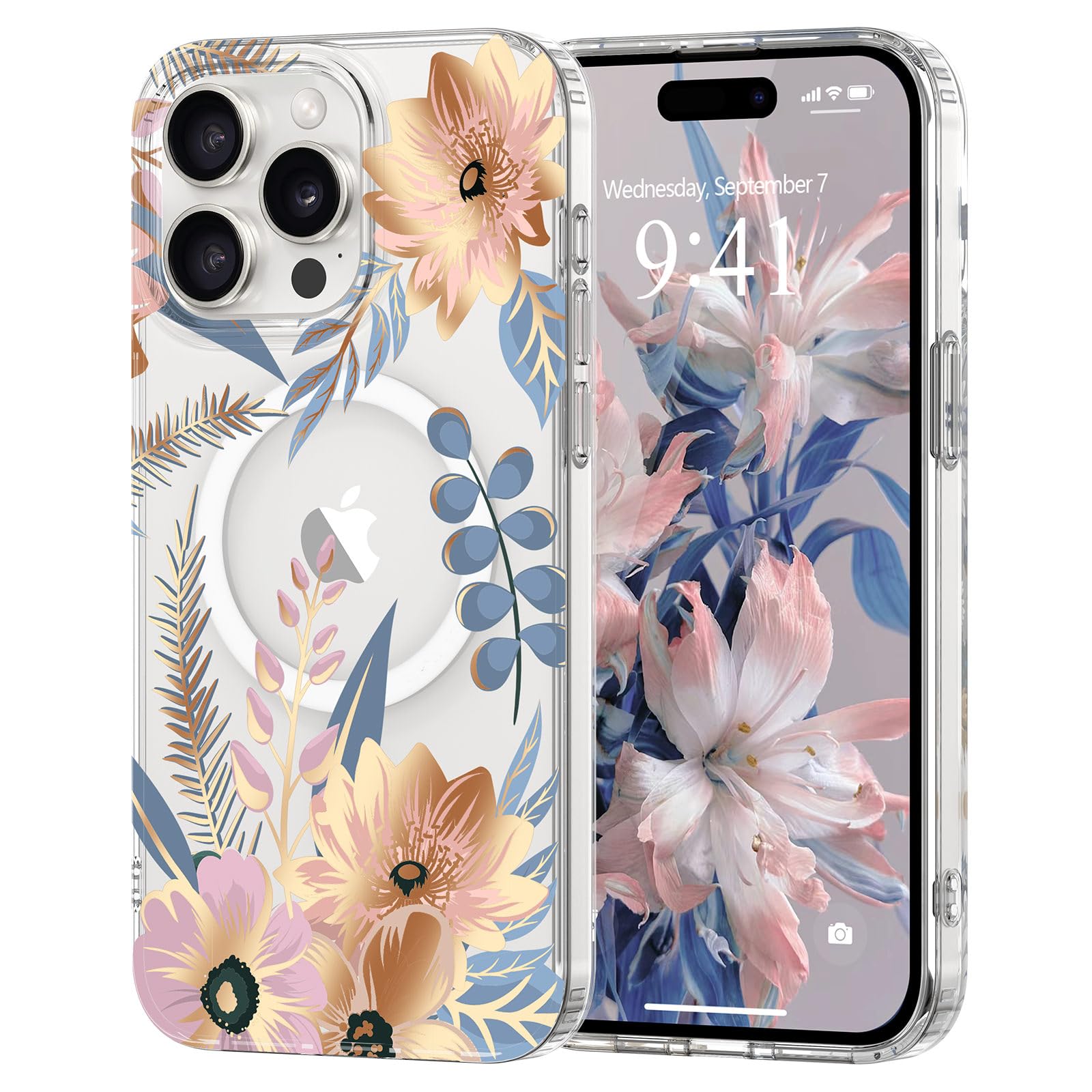 Pepmune Floral Magnetic Case for iPhone 15 Pro Max [Compatible with ...