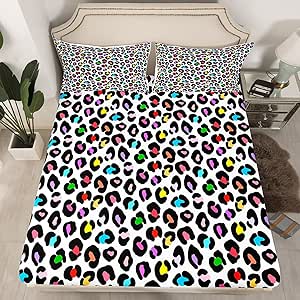 Amazon.com: Erosebridal White Cheetah Bed Sheets Leopard Print Fitted ...