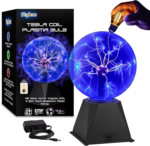 Playbees Blue Plasma Ball - 7 Inch - Tesla Coil Bulb Static Electricity ...