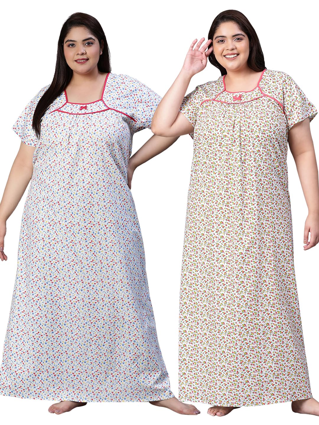 Buy CLOCHOICE Women's Printed Cotton Plus Size Nighty Maxi Nightdress ...