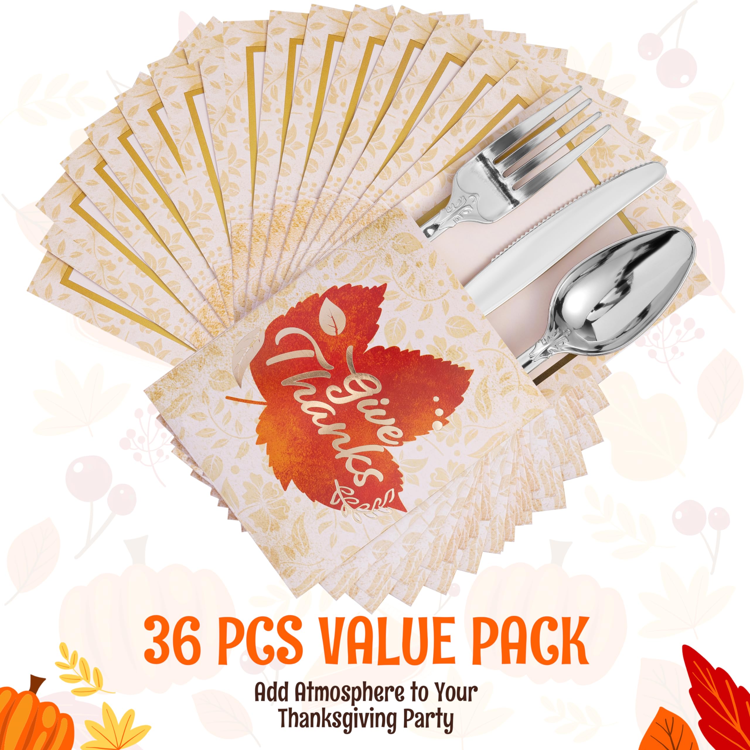 Snapklik.com : JOYIN 36PCS Thanksgiving Turkey Cutlery Holders