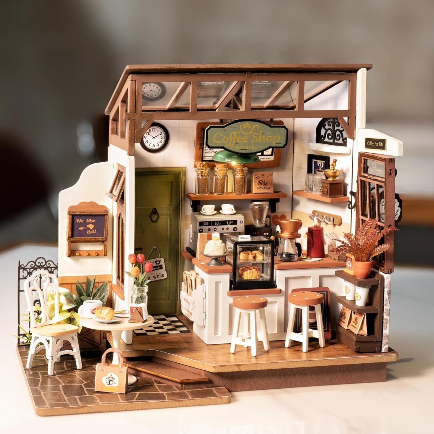 ROWOOD Doll House Kit Coffee House, DIY Miniature House Craft Building ...