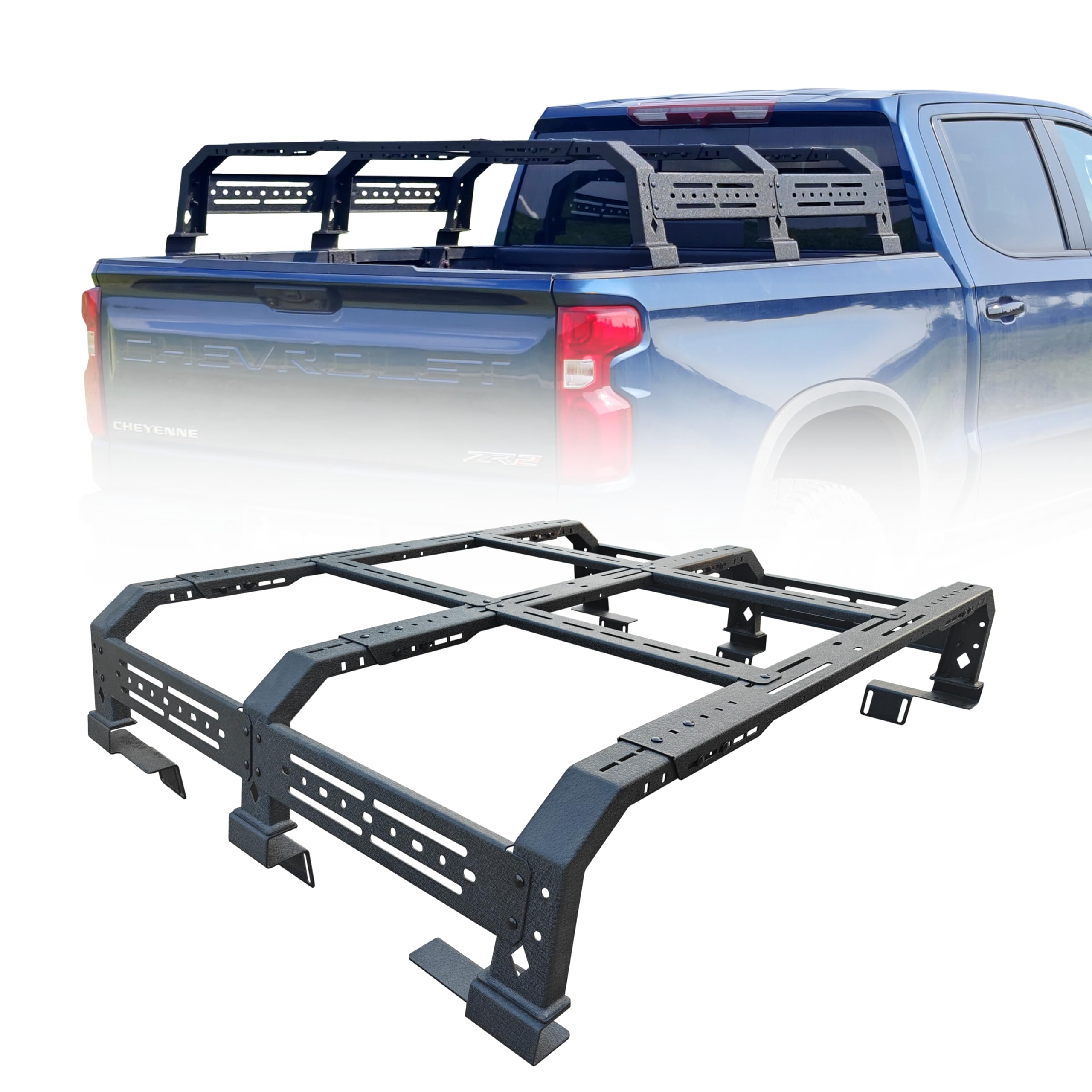 Amazon.com: No Drill Steel Truck Bed Rack 13 Inch Overland Cargo ...