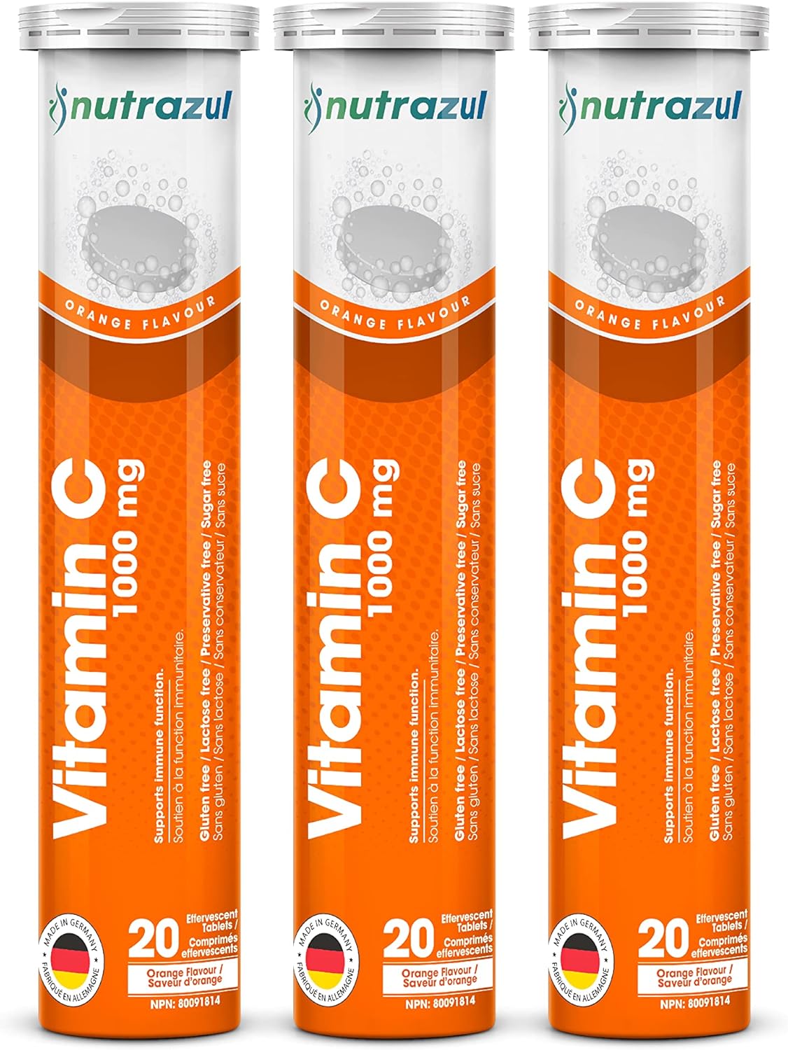 Amazon.com: nutrazul Vitamin C 1000mg Effervescent Tablets- Orange 20’s (Pack of 3) | Gluten ...
