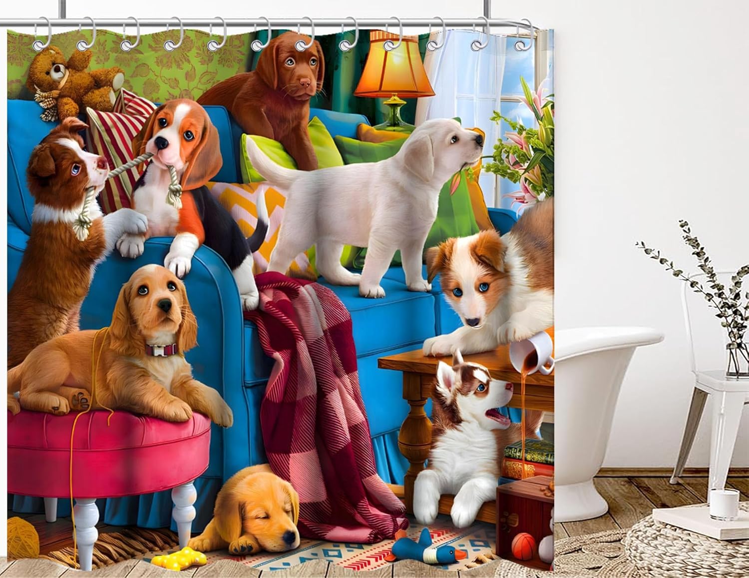 Amazon.com: BAIFNEZ 72 x 72 Inch Cute Pet Dogs Colorful Shower Curtains ...