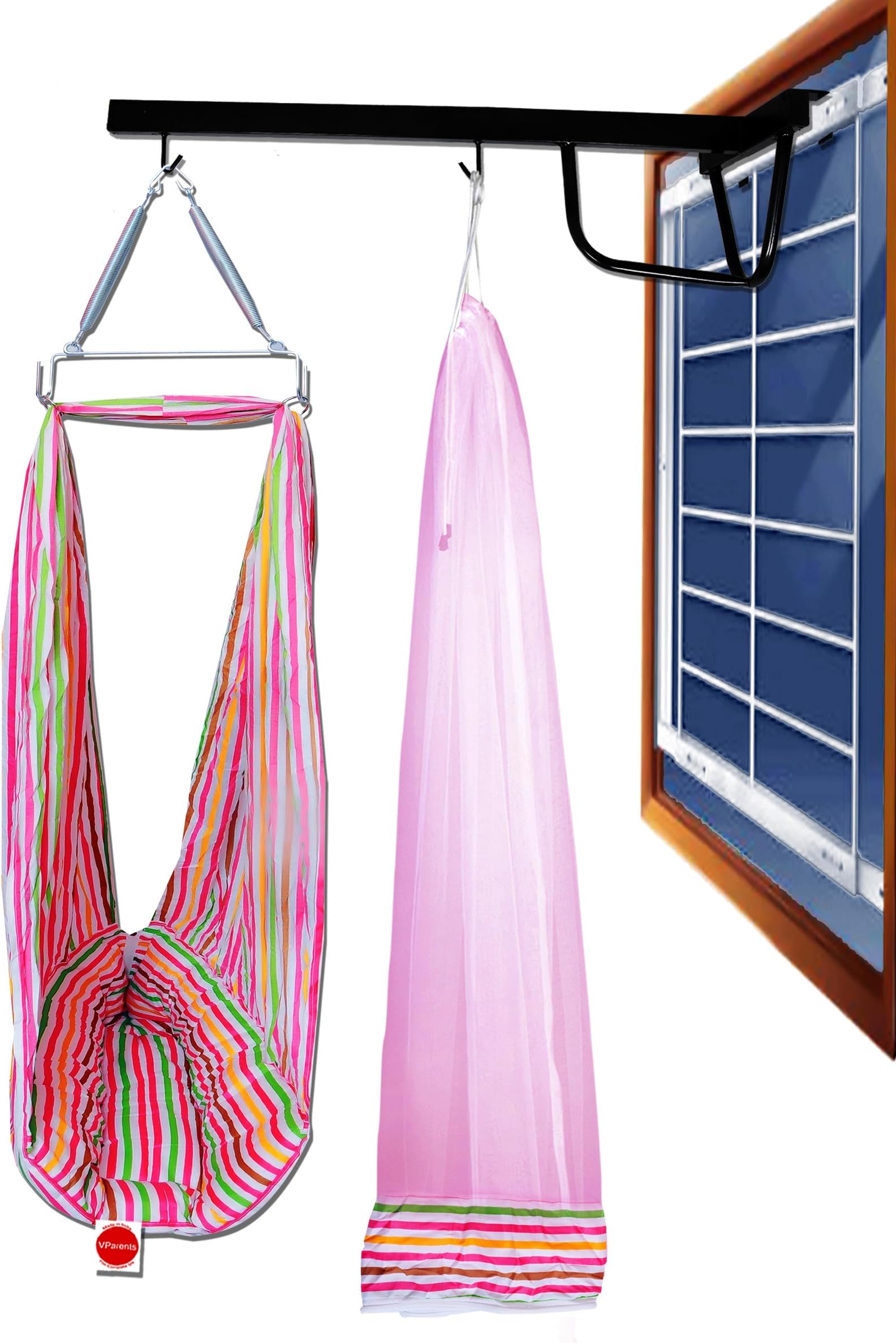 VParents Neonate Baby Swing Cradle with Mosquito Net Spring and Metal ...