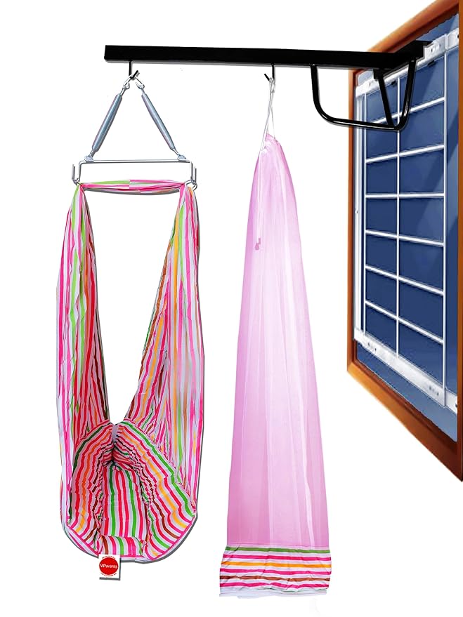 VParents Neonate Baby Swing Cradle with Mosquito Net Spring and Metal ...