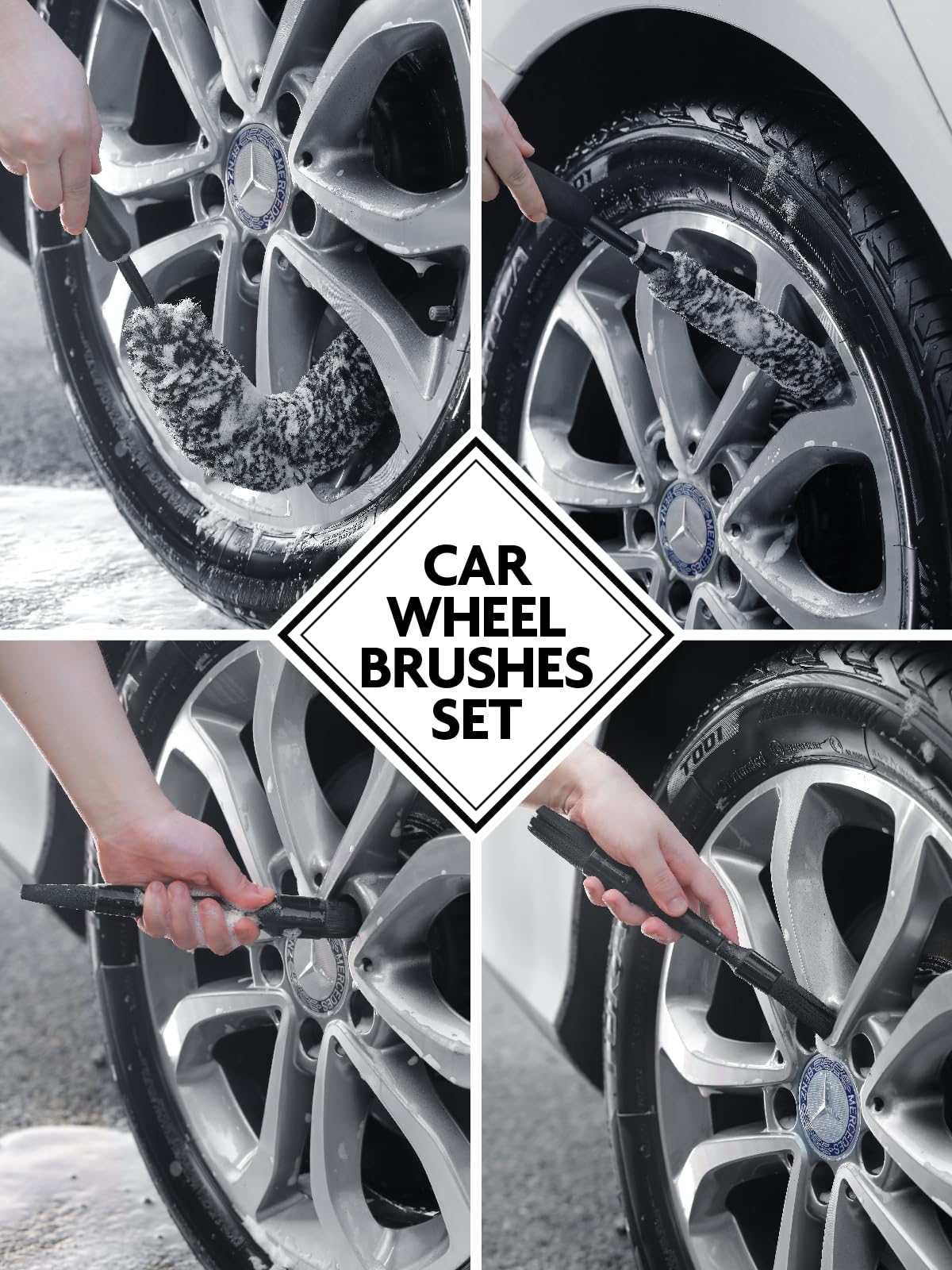 Fantasticlean 3PCS Car Wheel Cleaning Kit, Microfiber Bendable Brush ...