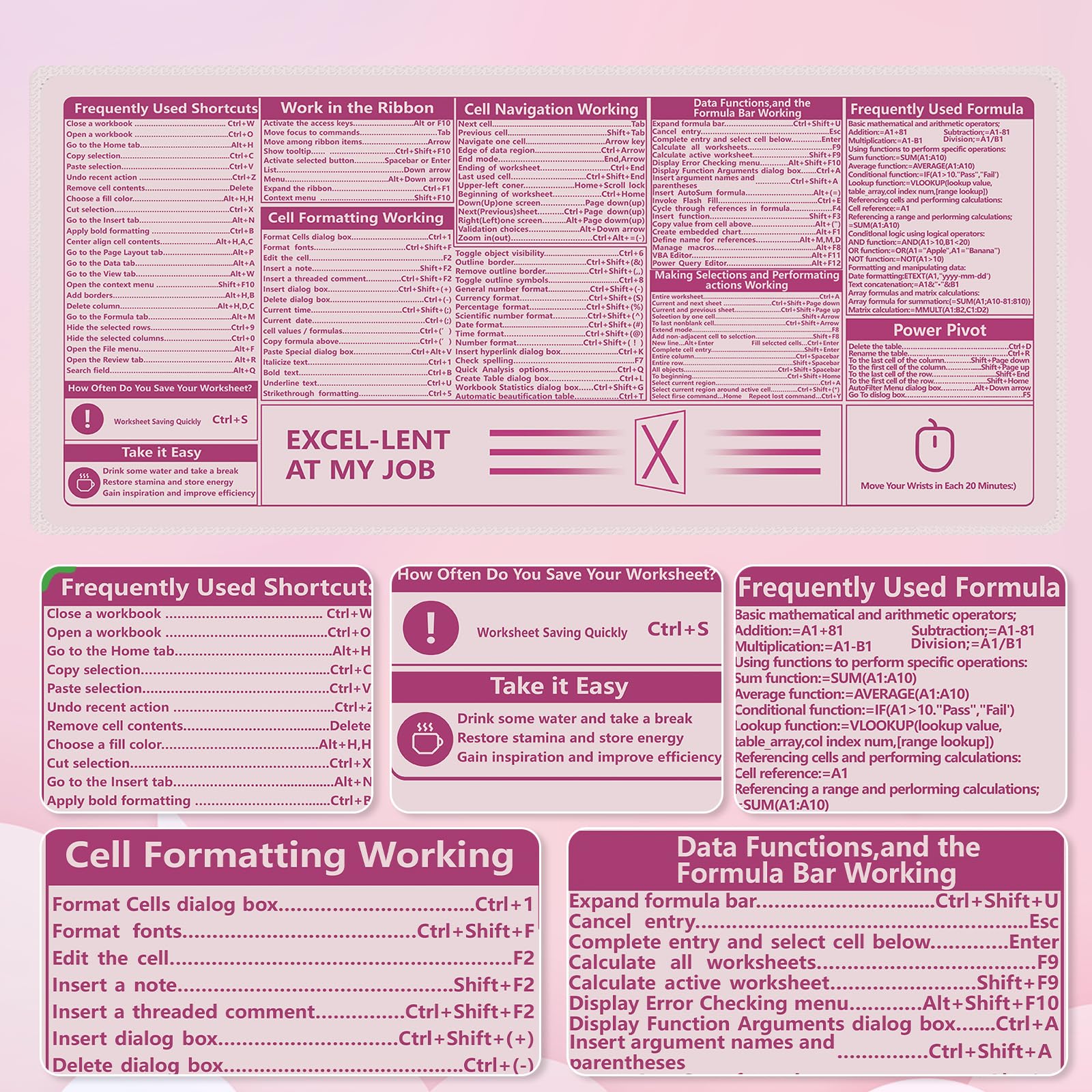 Snapklik.com : iCasso Excel Cheat Sheet Desk Pad,Excel Mouse Pad ...