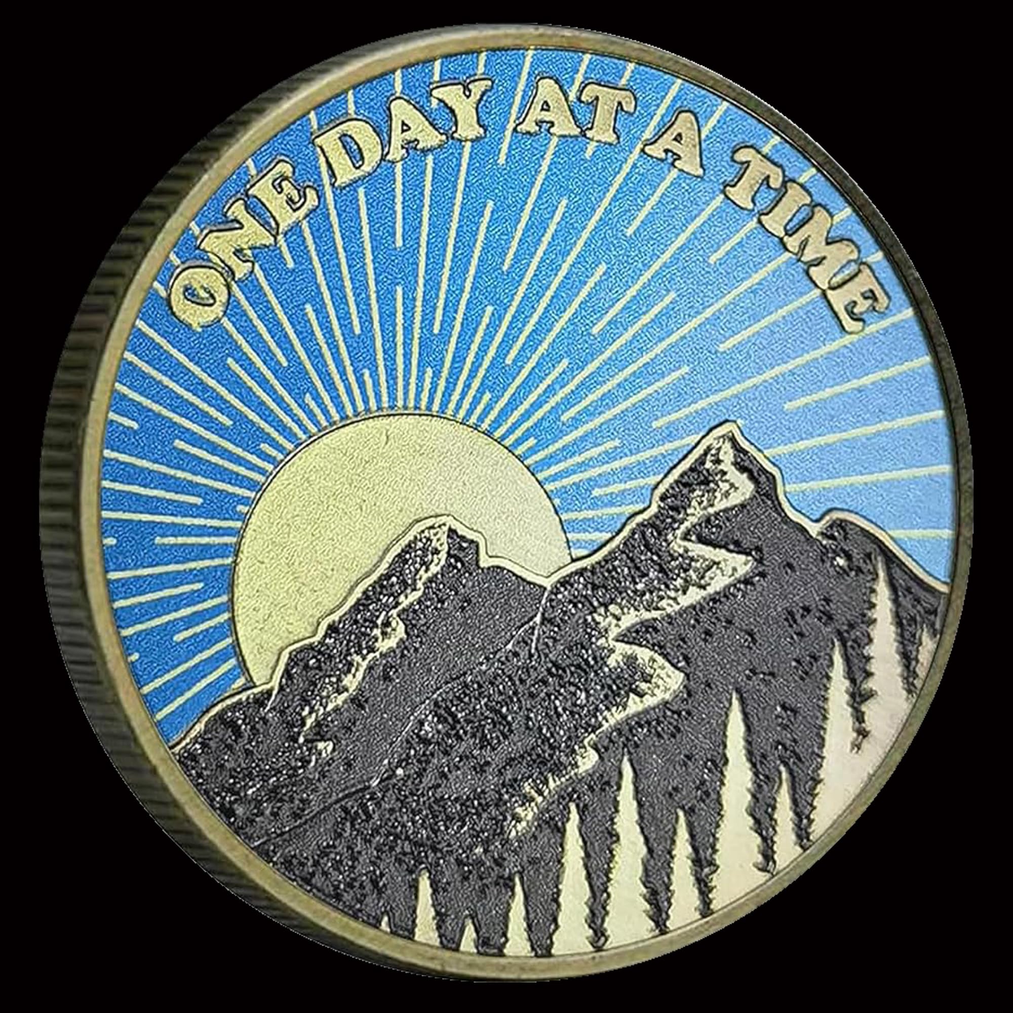 Amazon.com: CYOUNG Mountain Sunrise Badge ONE Day at A TIME Metal Token ...