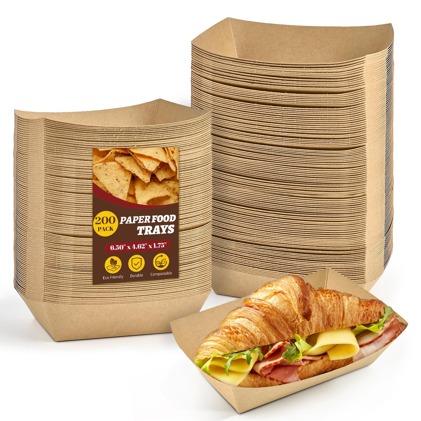 Snapklik.com : 2lb Kraft Paper Food Trays, 200 Pack Heavy Duty Food ...