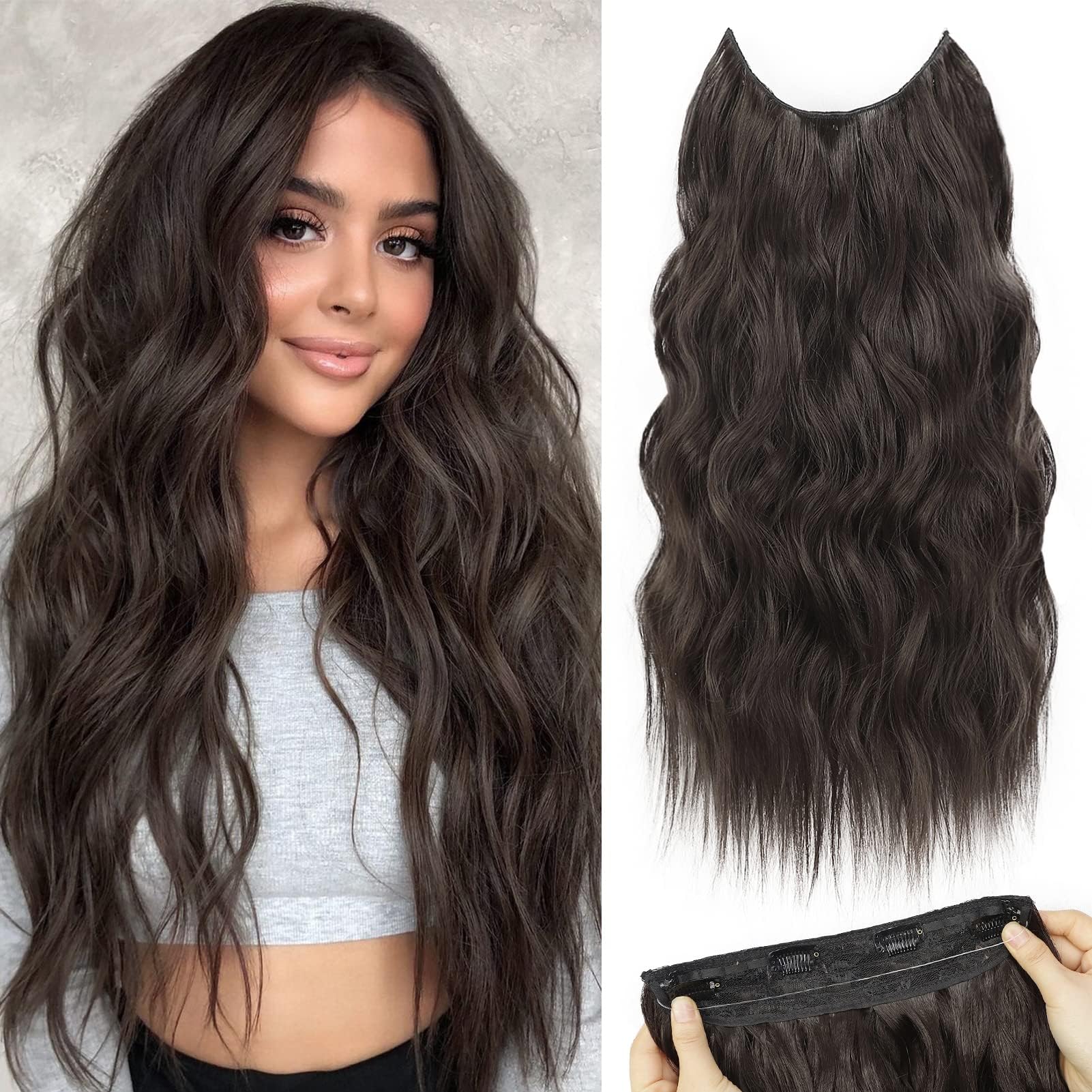 Amazon.com : NANNAN Dark Brown Invisible Wire Hair Extensions with ...