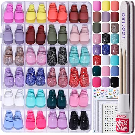 Amazon.com: Press on Nails Short, FANDAMEI 24 Packs 576PCS Small Short ...