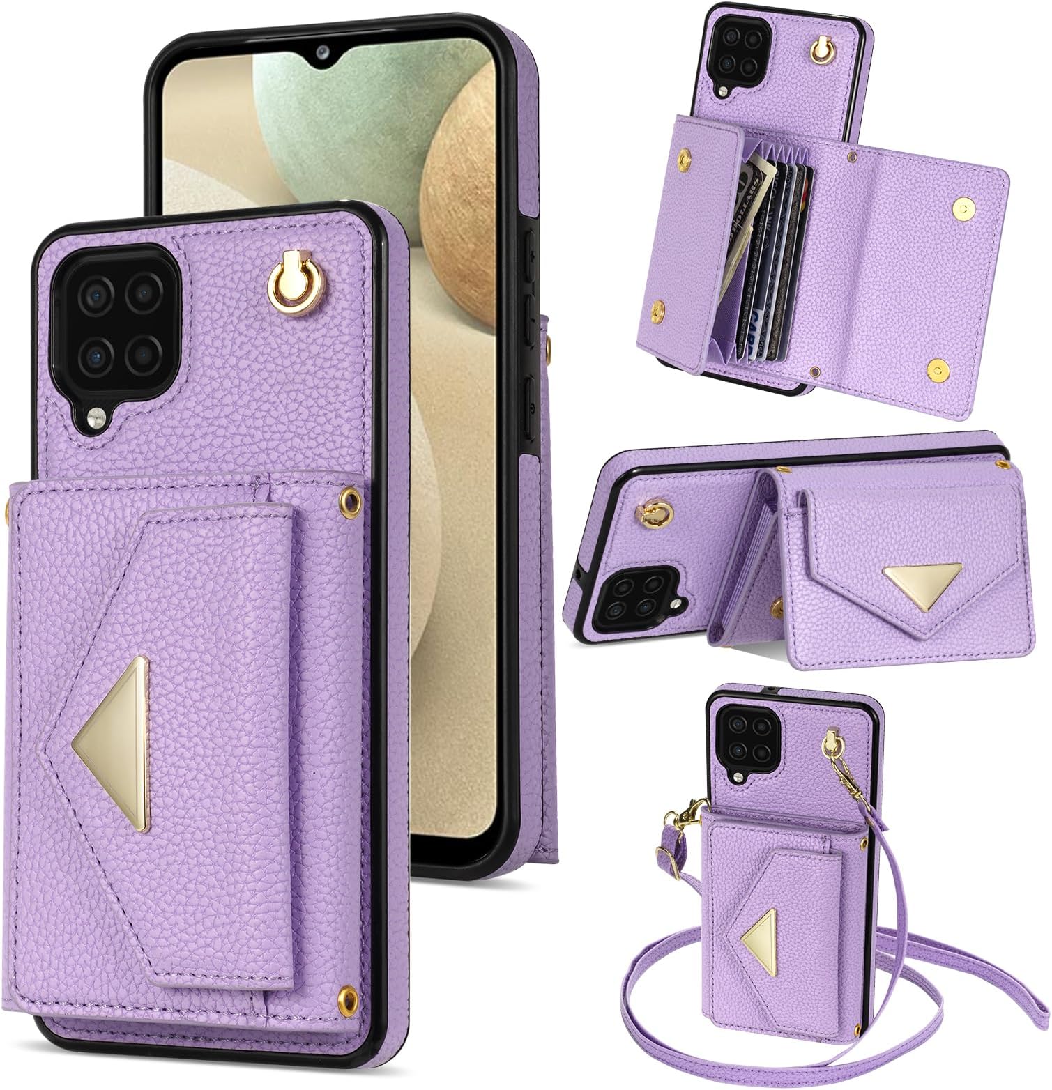 Amazon.com: Phone Case for Samsung Galaxy A12/M12 Wallet Cover RFID Blocking Credit Card Holder ...