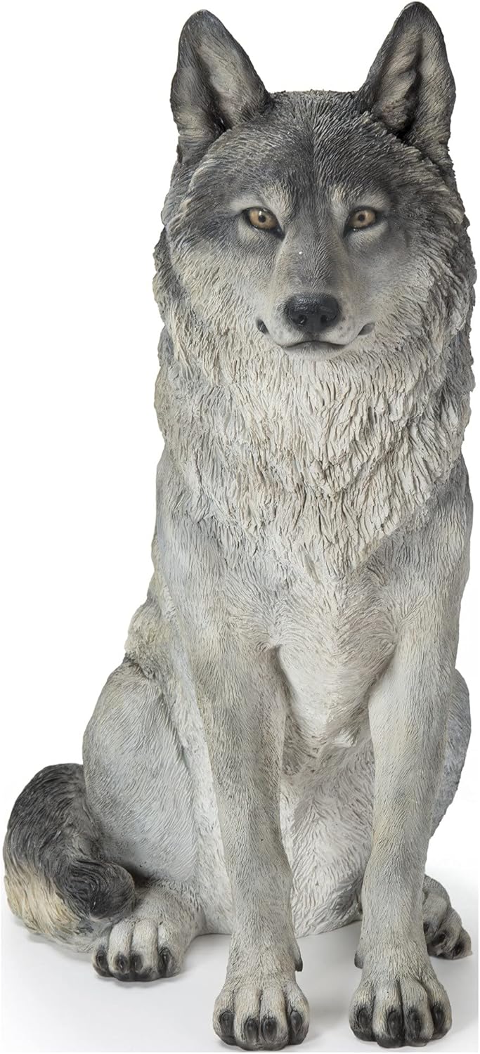 Amazon.com: Sitting Grey Wolf Statue : Home & Kitchen