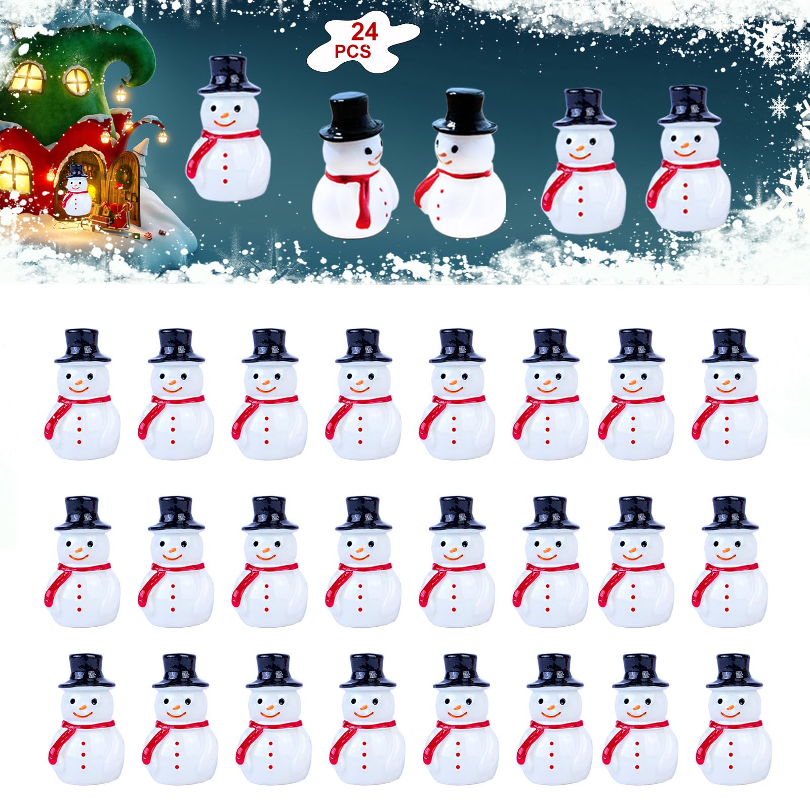 Amazon.com: Mini Snowman Figurines - 24pcs Small Snowman Miniature ...