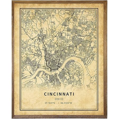 Amazon.com: Squareious Cincinnati map Poster Print | Modern Black and ...
