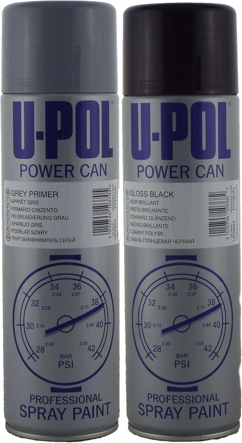 U-POL GLOSS BLACK - High gloss, durable top coat Paint & GREY PRIMER ...