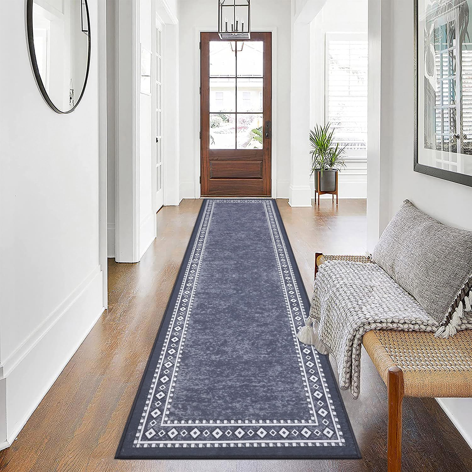 SHACOS Runner Rugs for Hallway Non Slip 66x240 cm Blue Grey Hallway ...