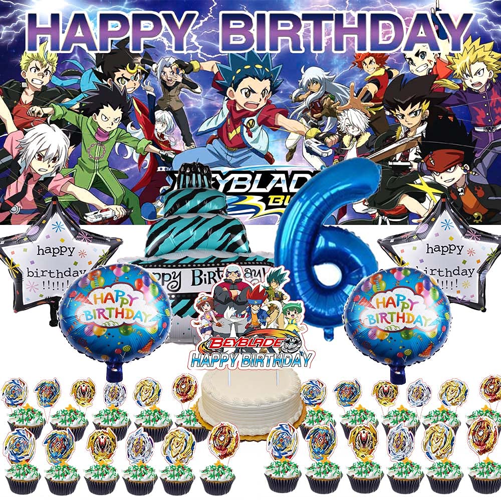 Misscoo Beyblade 6th Birthday Party Supplies Set 6 Birthday Balloons ...
