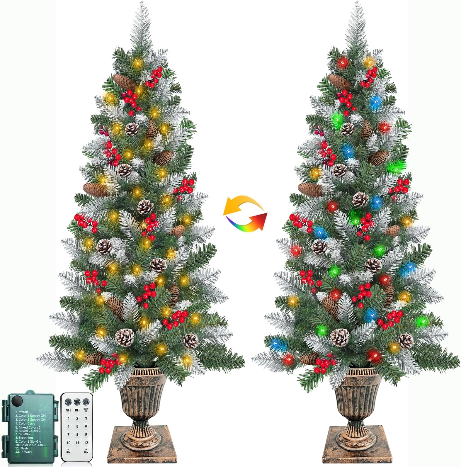 Amazon.com: Jin&Bao 4FT Potted Christmas Tree with 100 Lights ...