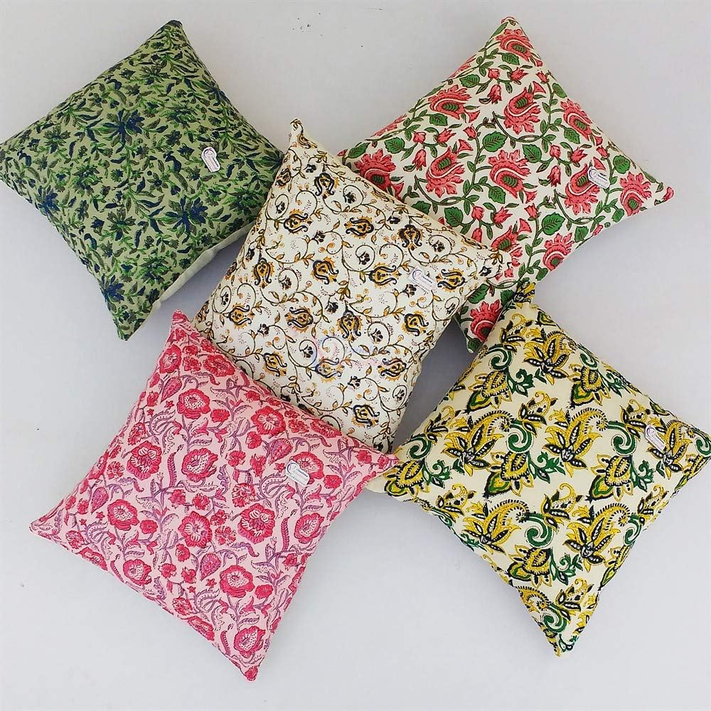 Amazon.com: Traditional Jaipur Set of 5 Hand Block Print Fabric Indian ...