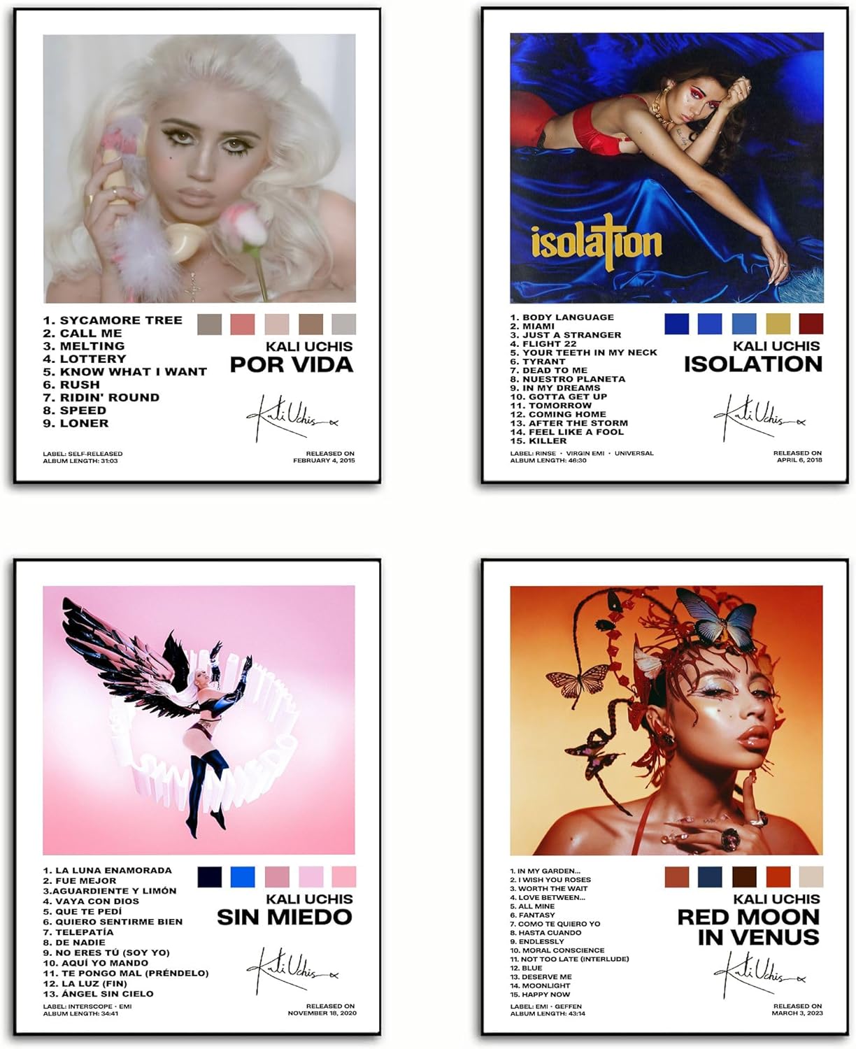 Amazon.com: BETTLUCK Kali Singer Uchis Poster (4 Pcs 8 * 10 Inch) Album ...