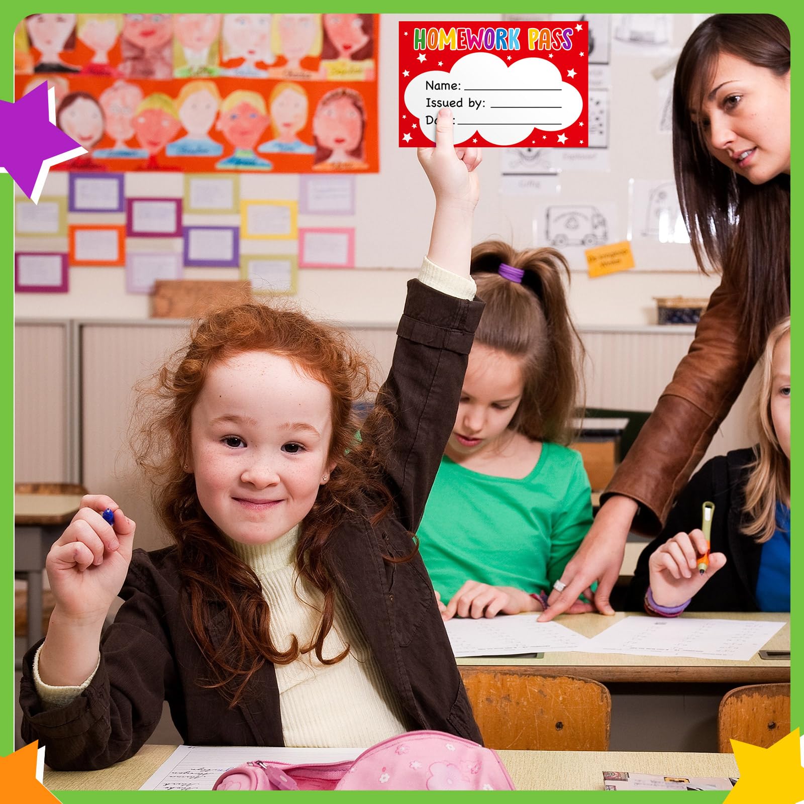 Snapklik.com : 100 Pcs Colorful No Homework Passes Cards Classroom ...