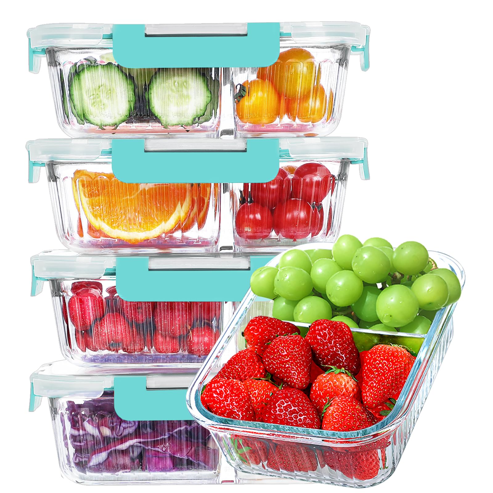 Snapklik.com : KOMUEE 5 Packs 36 Oz Glass Meal Prep Containers 2 ...