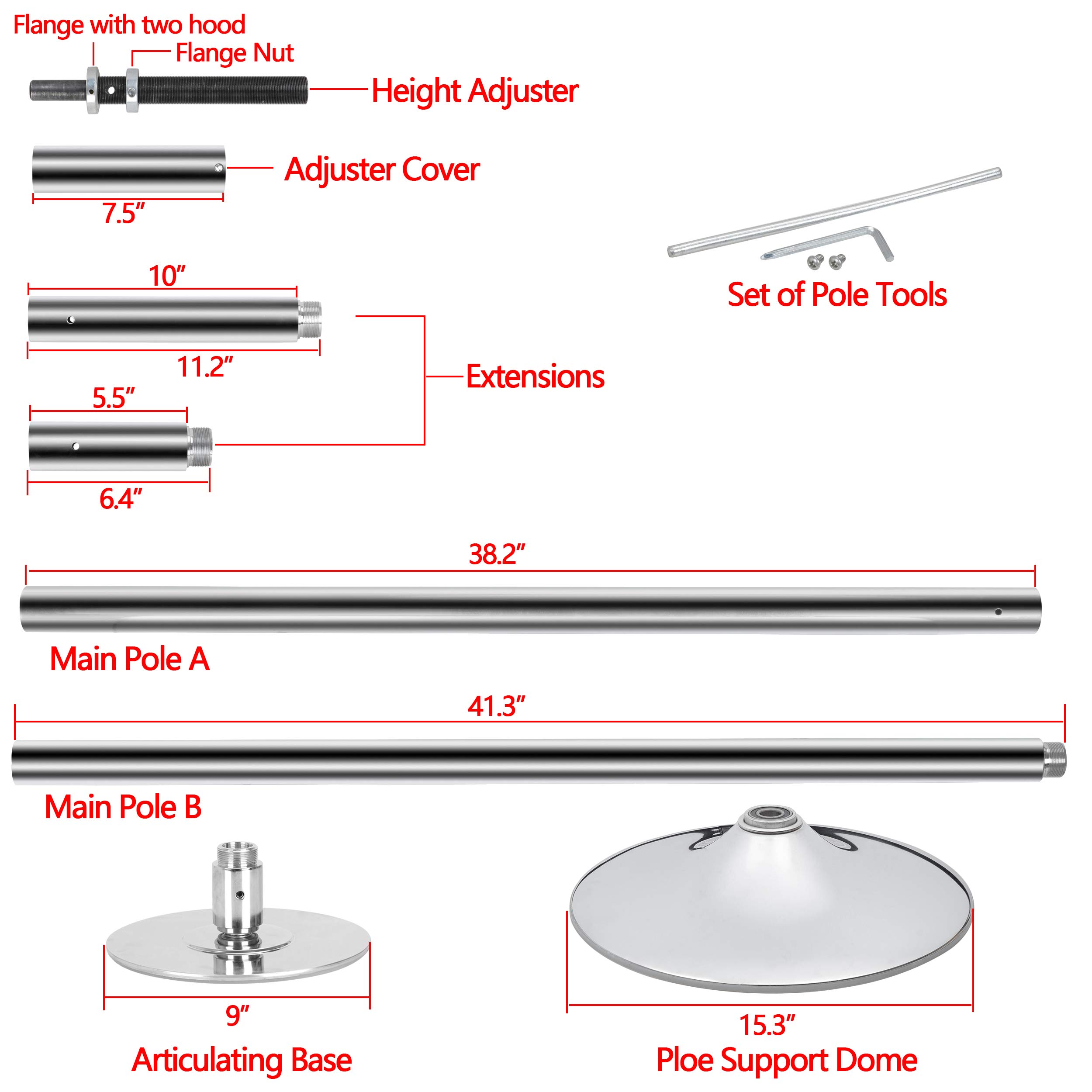 Nouva 45mm Professional Stripper Dance Pole, Spinning or Static Dancing ...