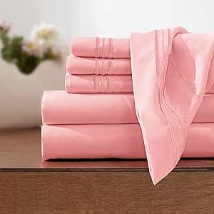 Amazon.com: Horbaunal Pink Full Size Sheet Set - 6 Piece Luxury 1800 ...