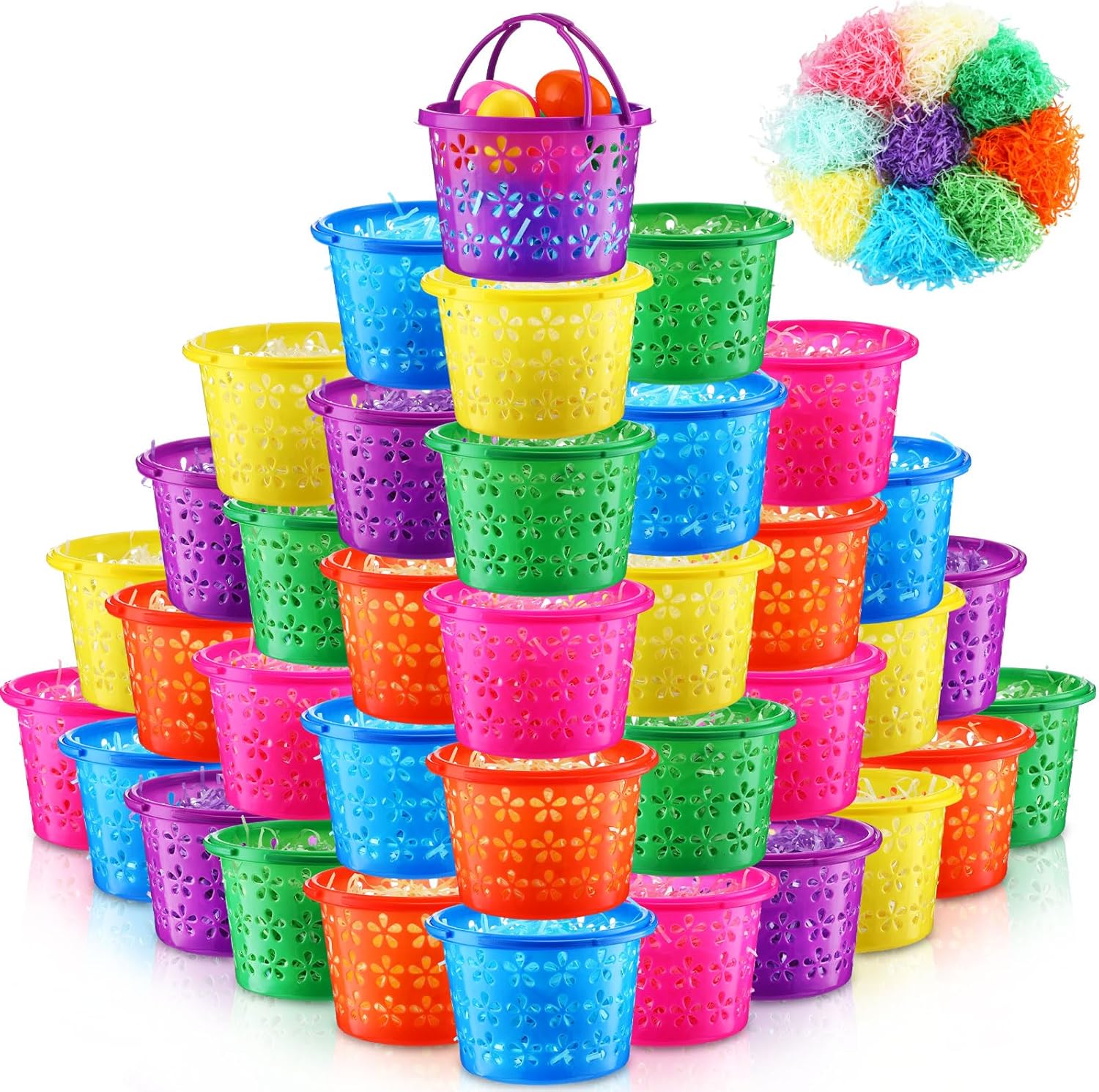 Amazon.com: Macarrie 36 Pcs Plastic Easter Baskets with Raffia Bulk ...