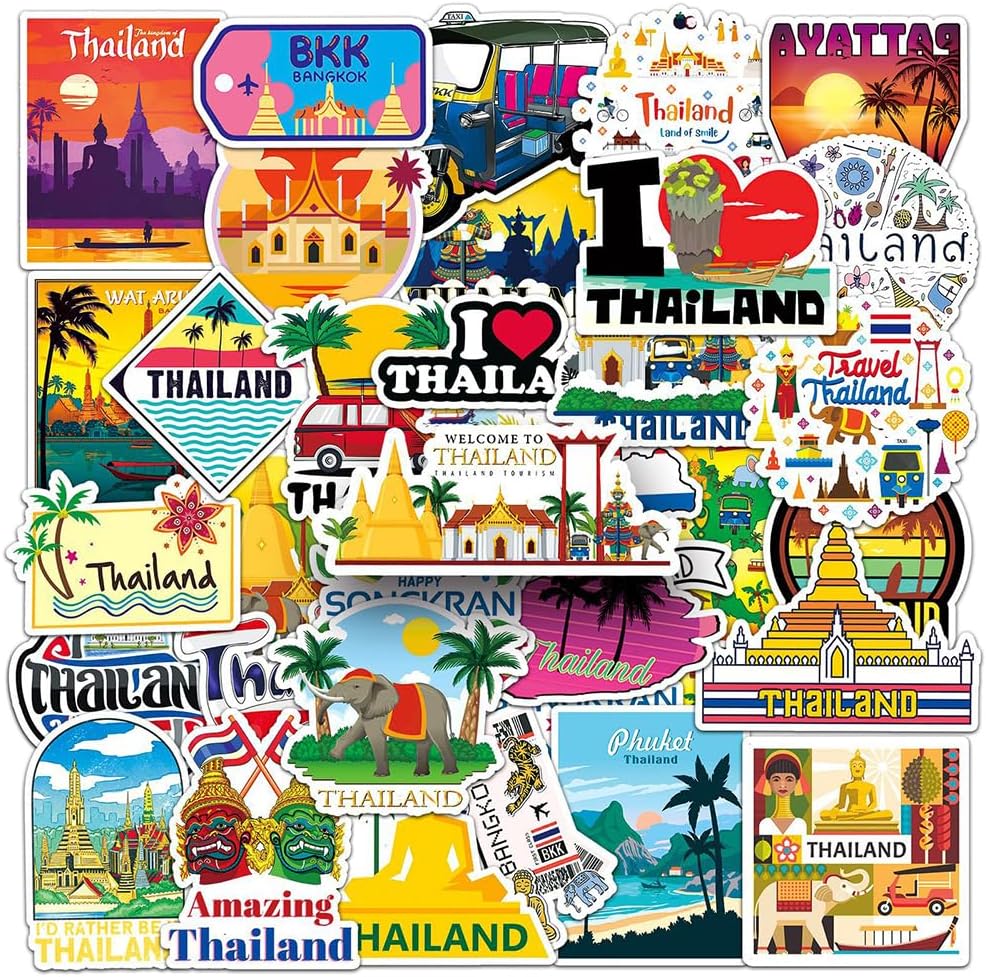 Amazon.com: 50Pcs Thailand Travel Stickers|Sawatdee Ka Waterproof Vinyl ...