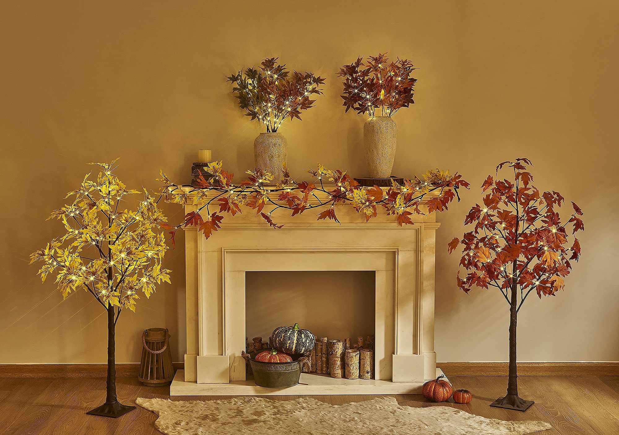 LITBLOOM Lighted Maple Tree 4FT 48 Warm White LEDs, Fall Tree with ...