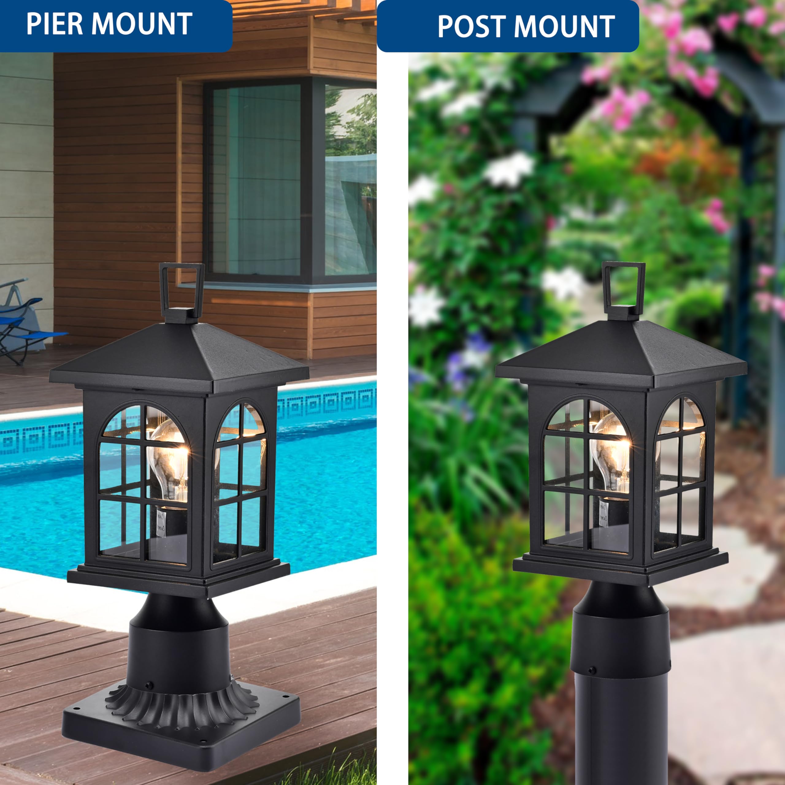 Outdoor Post Top Fixture Heads Double Head Solar Post Light 2 Head
