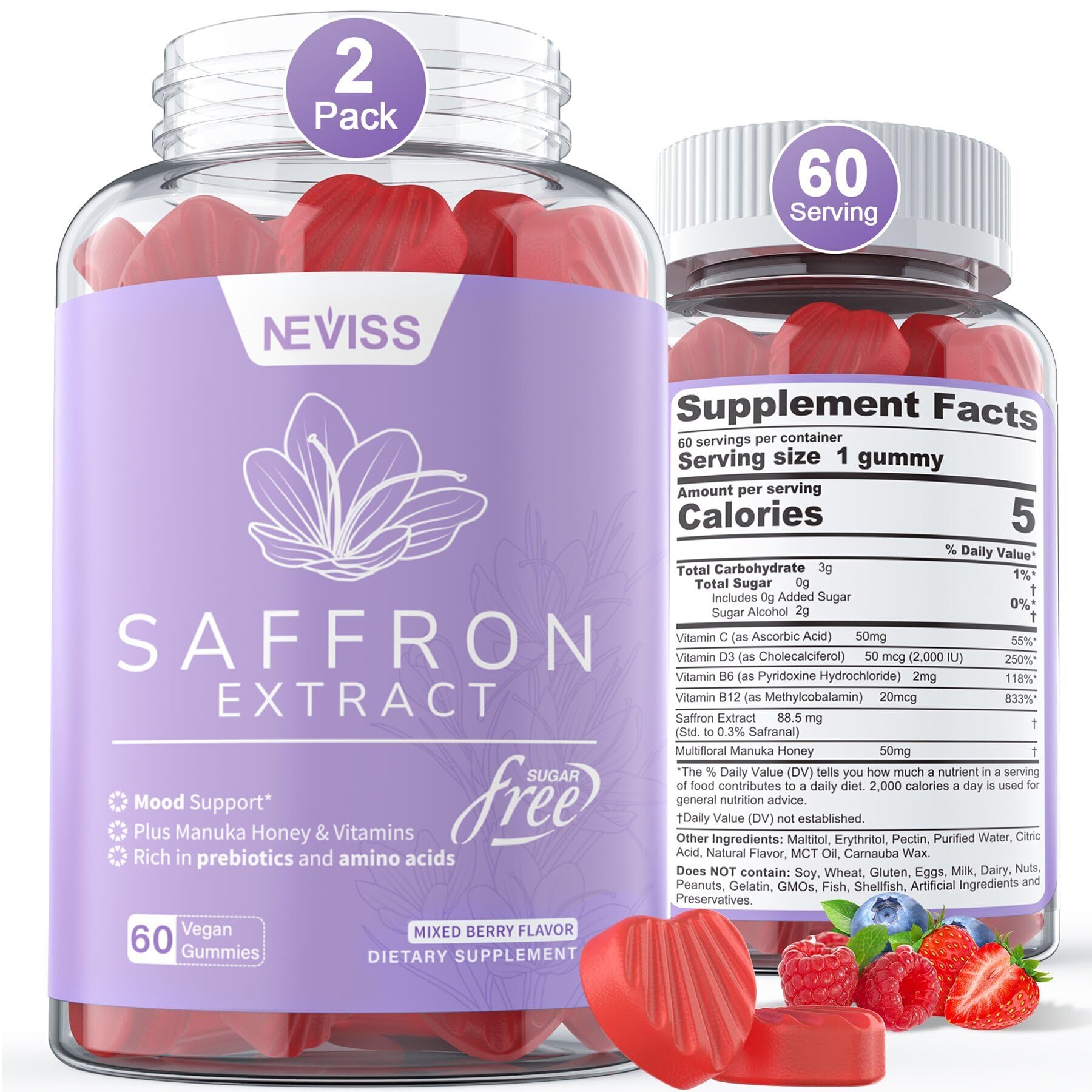 Amazon.com: Sugar Free Saffron Gummies - Saffron Supplement Gummies 100 ...