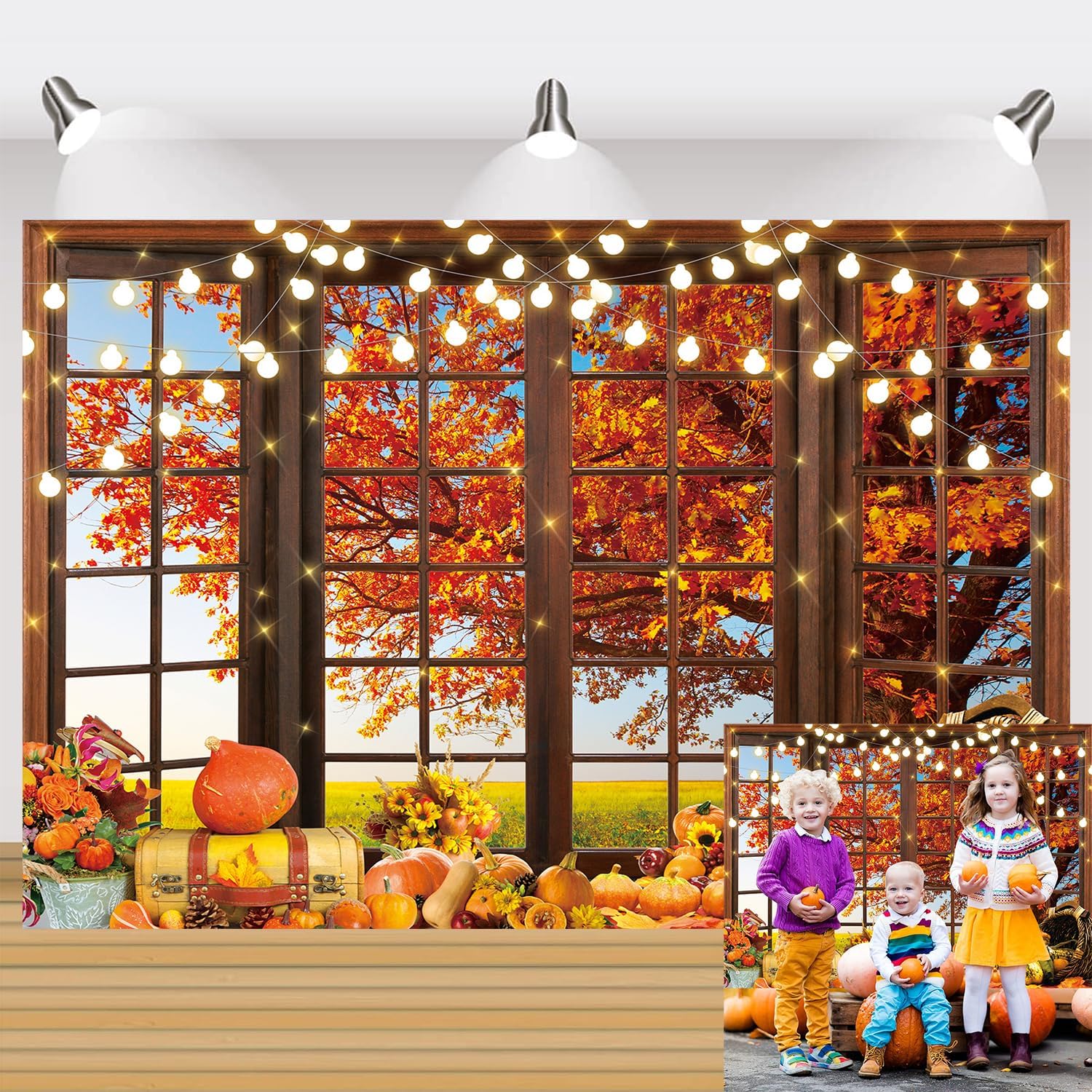 Amazon.com : 7x5ft Fall Window Backdrop Glitter Autumn Pumpkin ...