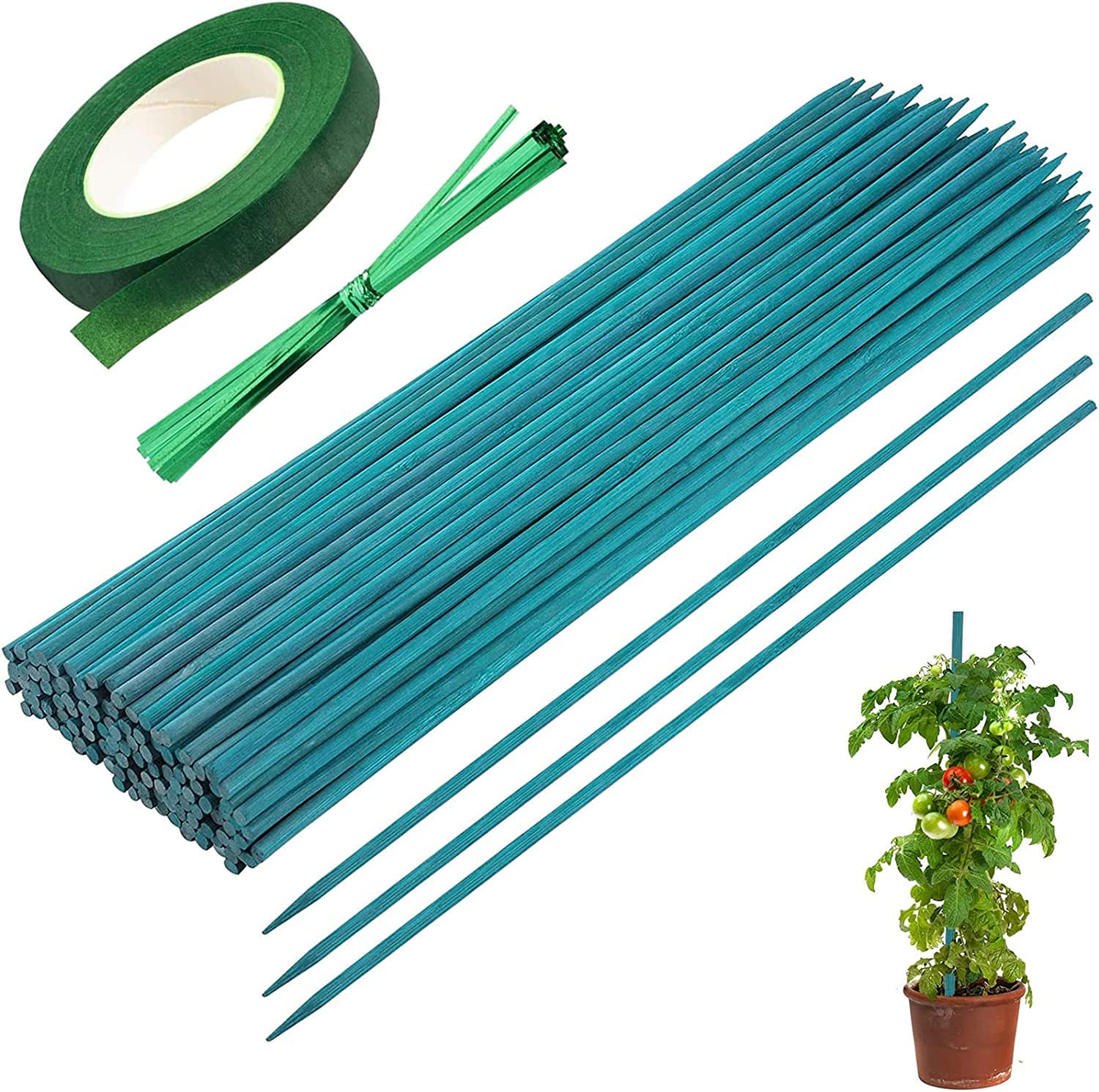 WAIZHIUA 50Pcs 38cm Plant Support Sticks Green Bamboo Stakes Garden ...