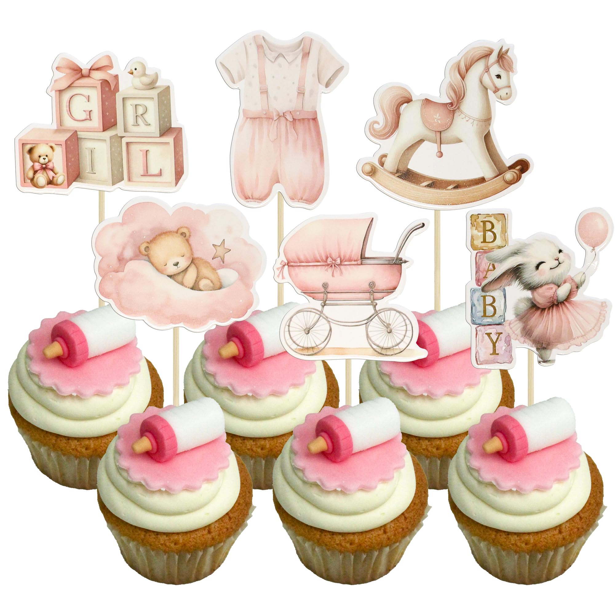 Amazon.com: Ephlyn 36Pcs Baby Girl Cupcake Toppers Baby Shower ...
