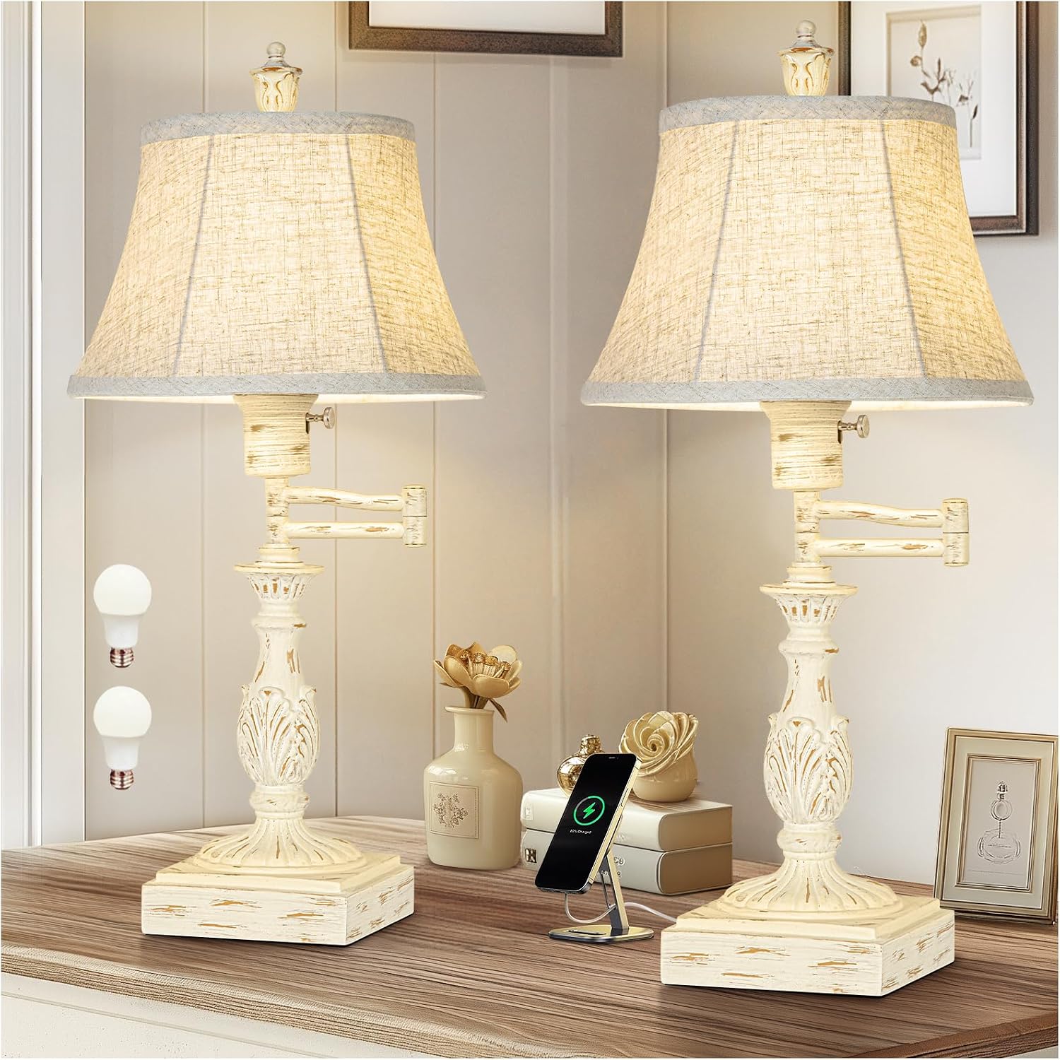 23.5” High Rustic Traditional 350° Adjustable Swing Arm Table Lamp Set ...