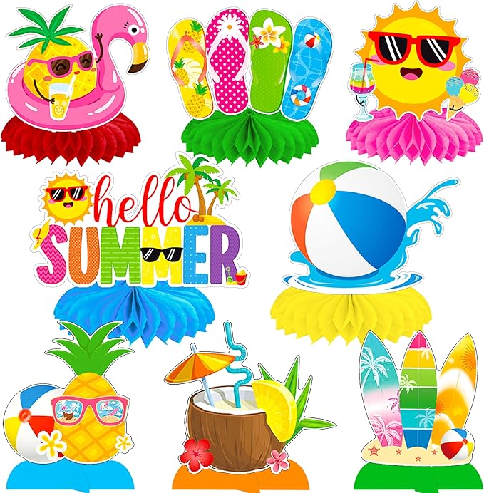 Amazon.com: Summer Beach Pool Honeycomb Centerpieces Hello Summer Party ...