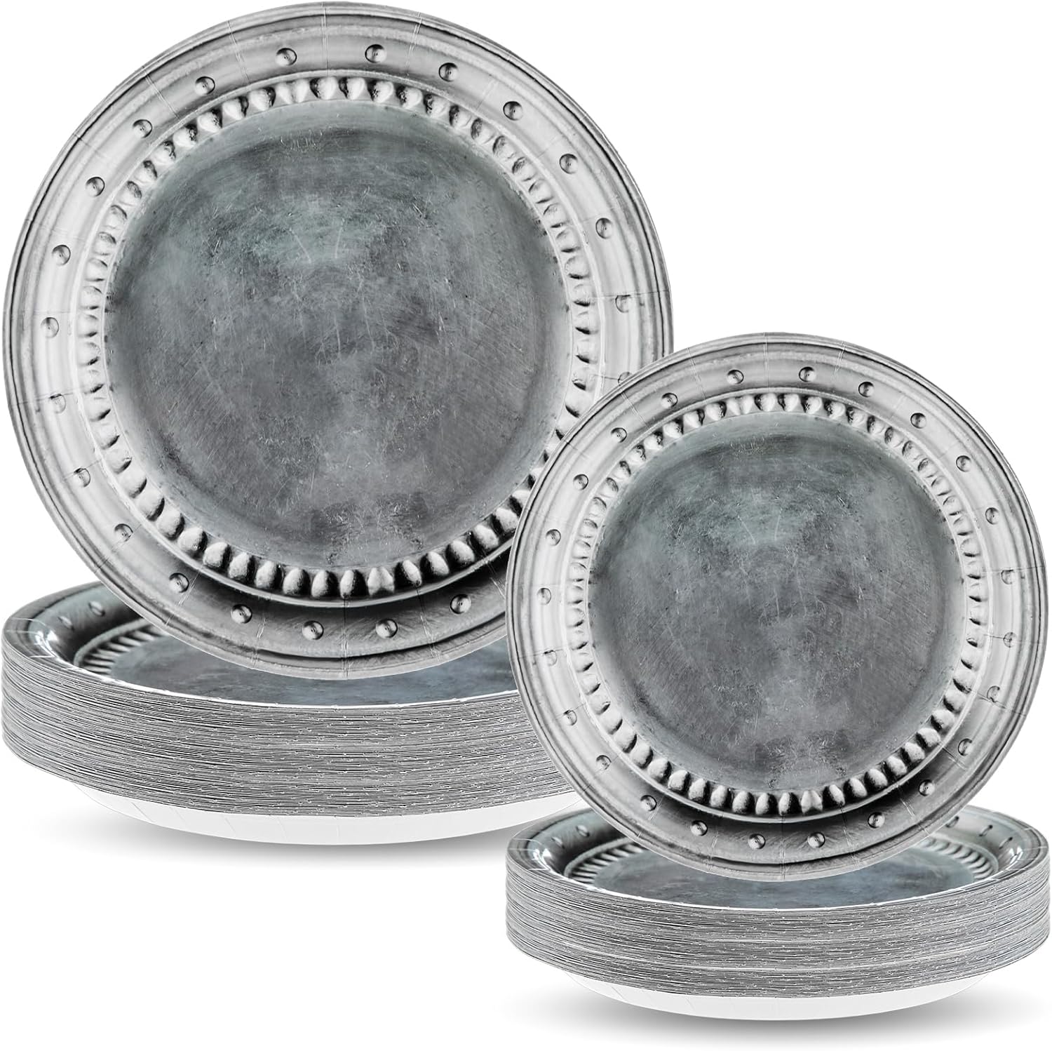 Amazon.com: Jingmore 48 Pcs Disposable Pewter Paper Plates Set for ...