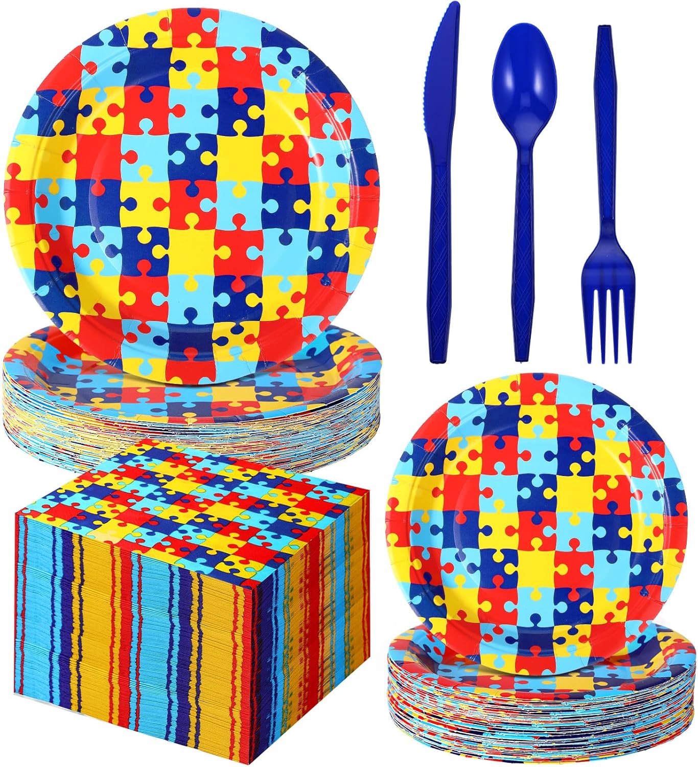 Amazon.com: Layhit 300 Pcs Autism Awareness Disposable Tableware Sets ...