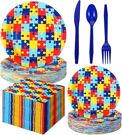 Amazon.com: Layhit 300 Pcs Autism Awareness Disposable Tableware Sets ...