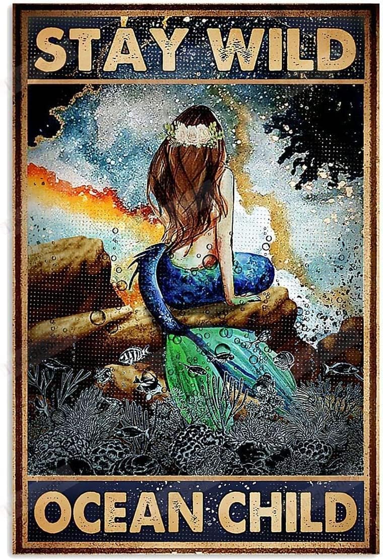 Amazon.com: MOPEP Mermaid Stay Wild Ocean Child 12x8 Vintage Metal Tin ...