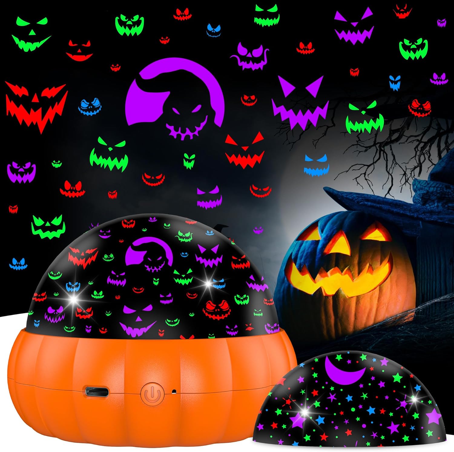 Amazon.com: Halloween Pumpkin Night Light Projector for Kids, Star ...