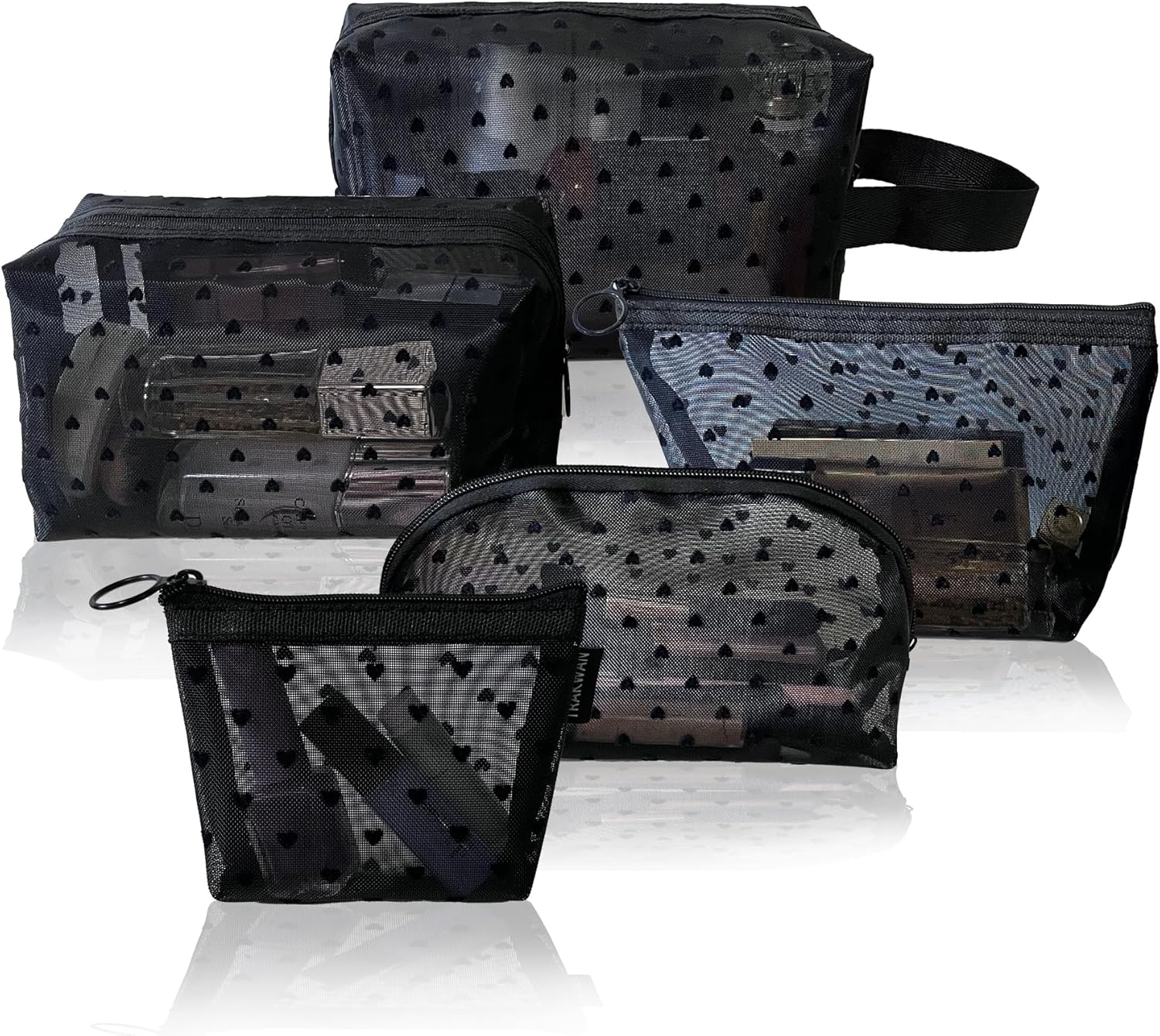 Amazon.com: TRAKWAN 5 Pieces Zipper Mesh Cosmetic Bags Set, Mesh Heart ...